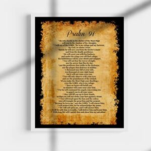 Psalm 91-"He Will Call Upon Me and I Will Answer Him" Bible Verse Wall Print-11 x 14" -Ready To Frame. Inspirational Scripture Print w/Replica Weathered Scroll Design. Ideal Home-Office-Church Décor.