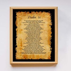 Psalm 91-"He Will Call Upon Me and I Will Answer Him" Bible Verse Wall Print-11 x 14" -Ready To Frame. Inspirational Scripture Print w/Replica Weathered Scroll Design. Ideal Home-Office-Church Décor.