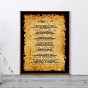 Psalm 91-"He Will Call Upon Me and I Will Answer Him" Bible Verse Wall Print-11 x 14" -Ready To Frame. Inspirational Scripture Print w/Replica Weathered Scroll Design. Ideal Home-Office-Church Décor.