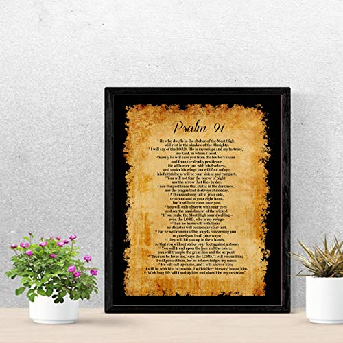 Psalm 91-"He Will Call Upon Me and I Will Answer Him" Bible Verse Wall Print-11 x 14" -Ready To Frame. Inspirational Scripture Print w/Replica Weathered Scroll Design. Ideal Home-Office-Church Décor.