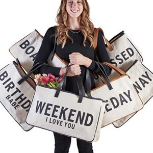 Santa Barbara Design Studio Tote Bag Hold Everything Collection Black and White 100% Cotton Canvas with Genuine Leather Handles, Large, Birthday Babe