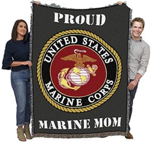 pure country weavers us marine corps – proud mom emblem blanket – gift military tapestry throw woven from cotton – made in the usa (72×54)