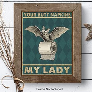 Your Butt Napkins My Lady - Gothic Bathroom Decor for Women - Bat Wall Decor - Funny Guest Bathroom Wall Art - Toilet Paper Wall Art Decorations - Restroom Sign - Bath Wall Decor - Powder Room Decor