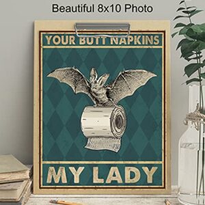 Your Butt Napkins My Lady - Gothic Bathroom Decor for Women - Bat Wall Decor - Funny Guest Bathroom Wall Art - Toilet Paper Wall Art Decorations - Restroom Sign - Bath Wall Decor - Powder Room Decor