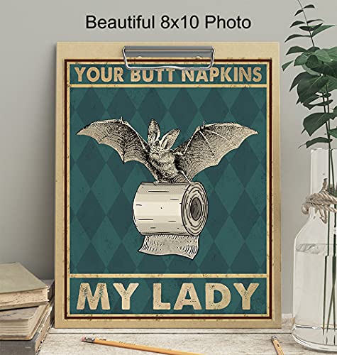 Your Butt Napkins My Lady - Gothic Bathroom Decor for Women - Bat Wall Decor - Funny Guest Bathroom Wall Art - Toilet Paper Wall Art Decorations - Restroom Sign - Bath Wall Decor - Powder Room Decor