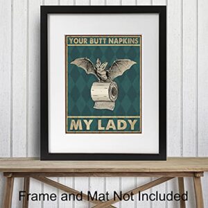 Your Butt Napkins My Lady - Gothic Bathroom Decor for Women - Bat Wall Decor - Funny Guest Bathroom Wall Art - Toilet Paper Wall Art Decorations - Restroom Sign - Bath Wall Decor - Powder Room Decor