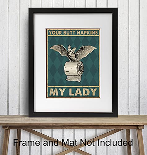 Your Butt Napkins My Lady - Gothic Bathroom Decor for Women - Bat Wall Decor - Funny Guest Bathroom Wall Art - Toilet Paper Wall Art Decorations - Restroom Sign - Bath Wall Decor - Powder Room Decor