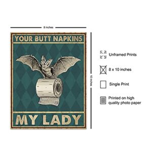 Your Butt Napkins My Lady - Gothic Bathroom Decor for Women - Bat Wall Decor - Funny Guest Bathroom Wall Art - Toilet Paper Wall Art Decorations - Restroom Sign - Bath Wall Decor - Powder Room Decor