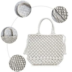 QTKJ Hand-Woven Cotton Crochet bag Women's Summer Beach Tote Bag Crochet Clutch Bag Woven Envelope Bag with Cute Tassel (White)