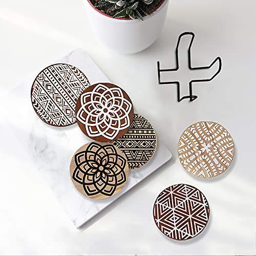 Wooden Drink Coasters, Wood Coasters Set with Holder, Absorbent Coaster Sets of 6, Coaster with Holder for Tabletop Protection, Suitable for Kinds of Cups