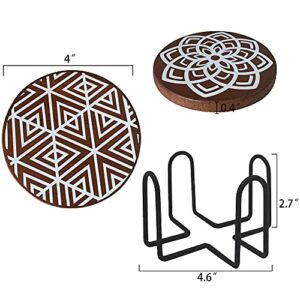 Wooden Drink Coasters, Wood Coasters Set with Holder, Absorbent Coaster Sets of 6, Coaster with Holder for Tabletop Protection, Suitable for Kinds of Cups