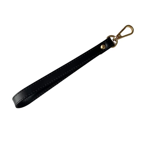 Replacement Black Leather Wrist Strap for Clutch, Purse or Pouch with Gold Buckle