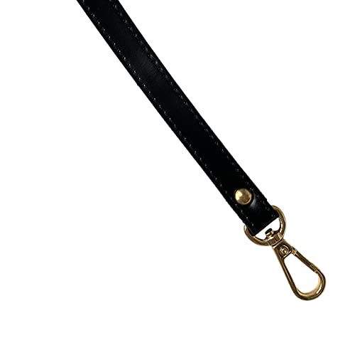 Replacement Black Leather Wrist Strap for Clutch, Purse or Pouch with Gold Buckle