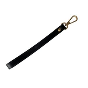 Replacement Black Leather Wrist Strap for Clutch, Purse or Pouch with Gold Buckle