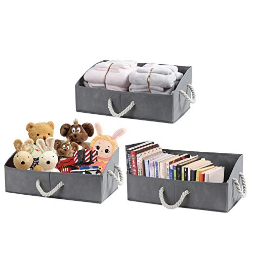 YCOCO Large Storage Basket Bin Set [3-Pack] Storage Cube Box Foldable Canvas Fabric Collapsible Organizer With Handles For Home Office Closet Toys Clothes Kids Room Nursery,Grey