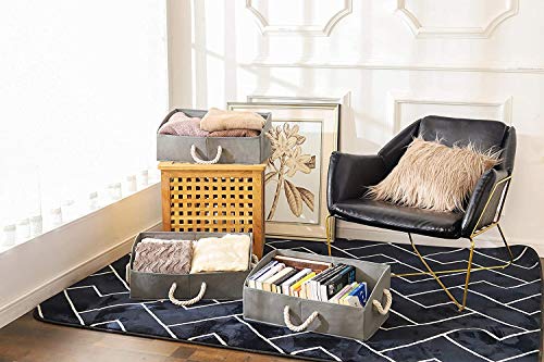 YCOCO Large Storage Basket Bin Set [3-Pack] Storage Cube Box Foldable Canvas Fabric Collapsible Organizer With Handles For Home Office Closet Toys Clothes Kids Room Nursery,Grey