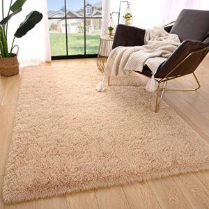 balacho modern soft shaggy rugs fluffy bedroom carpet 4×6 feet beige, indoor shag fuzzy area rug for living room nursery girls dorm apartment plush decor, kids anti-skid play floor mat