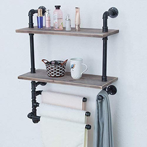 WRUJ 24" Industrial Pipe Shelf, Rustic Wall Shelf with with Rotating Towel Bar, Bathroom Shelf, Kitchen Seasoning Rack, Bookshelf Storage Rack