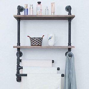 WRUJ 24" Industrial Pipe Shelf, Rustic Wall Shelf with with Rotating Towel Bar, Bathroom Shelf, Kitchen Seasoning Rack, Bookshelf Storage Rack