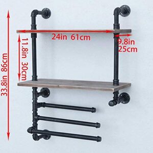 WRUJ 24" Industrial Pipe Shelf, Rustic Wall Shelf with with Rotating Towel Bar, Bathroom Shelf, Kitchen Seasoning Rack, Bookshelf Storage Rack