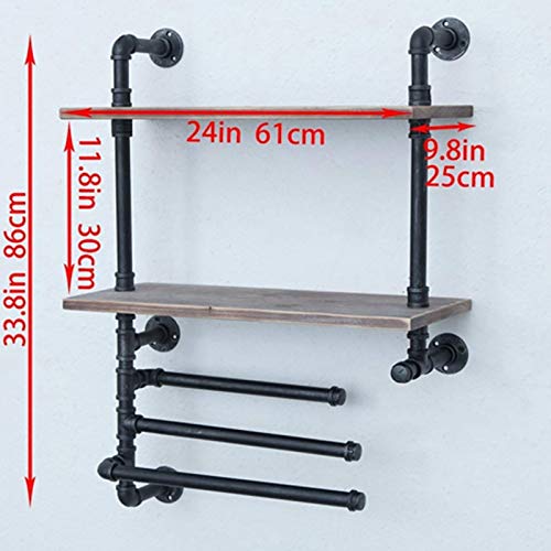 WRUJ 24" Industrial Pipe Shelf, Rustic Wall Shelf with with Rotating Towel Bar, Bathroom Shelf, Kitchen Seasoning Rack, Bookshelf Storage Rack