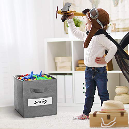 artsdi Set of 10 Storage Cubes, Foldable Fabric Cube Storage Bins with 10 Labels Window Cards & a Pen, Collapsible Cloth Baskets Containers for Shelves, Closet Organizers Box for Home & Office,Gray