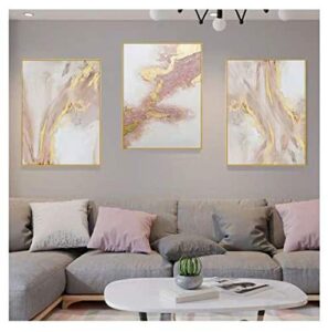 3 piece framed canvas wall art pink gold abstract painting water flow shape modern home decor ready to hang 24×48 inches