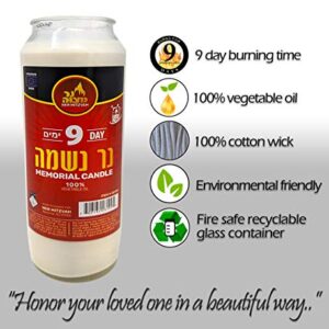 Ner Mitzvah 9 Day Yahrzeit Candle - 3 Pack Kosher White Yahrzeit Memorial Candles - Yom Kippur and Holiday Candle in Glass Jar - 100% Vegetable Oil Wax Prayer Candle