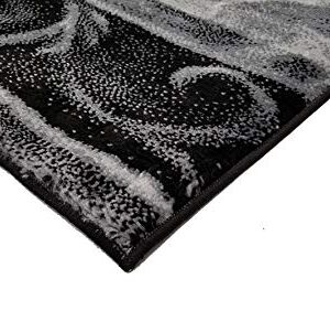 HT Design Rectangular Area Rug for Living Room, Floral Black and Red 7x10 Modern Rugs, Easy to Clean, Pet Friendly Indoor Carpet for Living Room