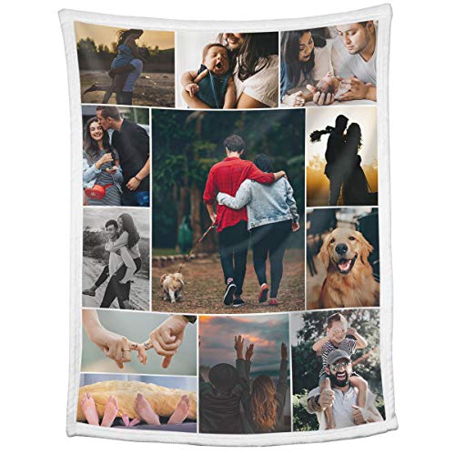 Custom Blankets With Photos Collage Personalized Throw Blankets With Picture And Text Soft Flannel Blankets Bed Throws Gift For Baby Kid Family Friend Anniversary Present 60x80 Inch, 12 Photos Collage