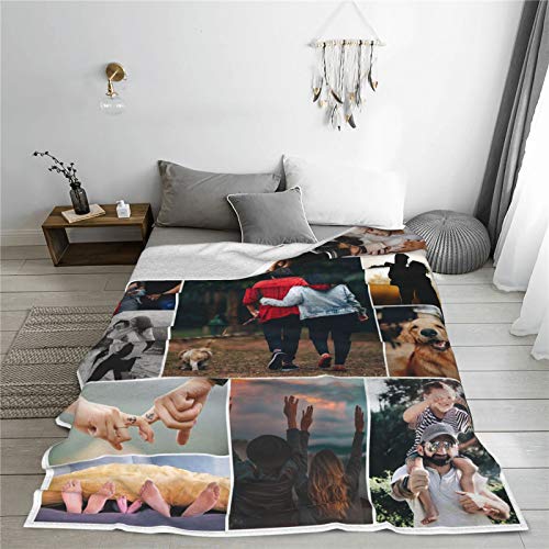 Custom Blankets With Photos Collage Personalized Throw Blankets With Picture And Text Soft Flannel Blankets Bed Throws Gift For Baby Kid Family Friend Anniversary Present 60x80 Inch, 12 Photos Collage