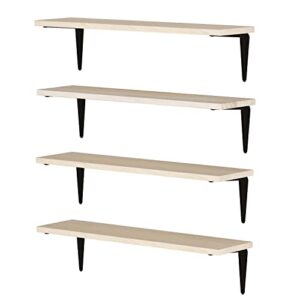 wallniture arras 24″x6″ floating shelves for wall decor, rustic wall shelves for living room, kitchen & bathroom shelf unit, wood wall bookshelf set of 4, natural