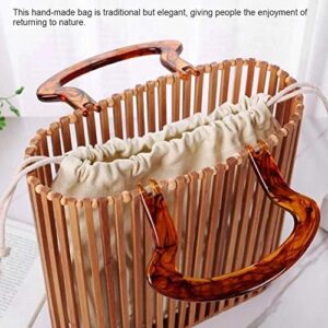 Fashion Handwoven Bamboo Handle Handbags, Retro Summer Beach Tote Bag Summer Purses for Holiday Travel Shopping