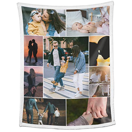 Custom Blankets with Photos Collage Personalized Throw Blankets with Picture and Text Soft Flannel Blankets Bed Throws Gift for Baby Kid Family Friend Anniversary Present 40x50 Inch, 9 Photos Collage