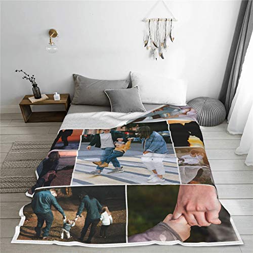 Custom Blankets with Photos Collage Personalized Throw Blankets with Picture and Text Soft Flannel Blankets Bed Throws Gift for Baby Kid Family Friend Anniversary Present 40x50 Inch, 9 Photos Collage