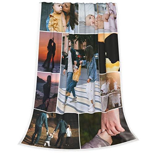 Custom Blankets with Photos Collage Personalized Throw Blankets with Picture and Text Soft Flannel Blankets Bed Throws Gift for Baby Kid Family Friend Anniversary Present 40x50 Inch, 9 Photos Collage