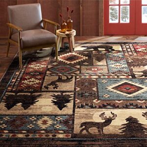 home dynamix buffalo bear rustic area rug, brown/red, 5’2″x7’2″, rectangular