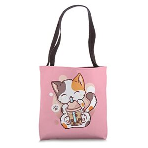 cat boba tea bubble tea anime kawaii neko tote bag