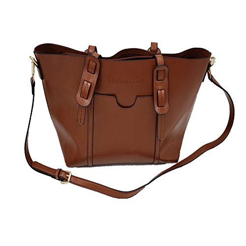 Orchid Bay - Women’s Vegan Leather Bucket Hobo Bag, Crossbody Purse, Top Handles and Shoulder Satchel, with Zipper. (Brown)