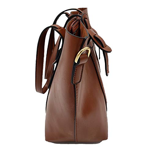 Orchid Bay - Women’s Vegan Leather Bucket Hobo Bag, Crossbody Purse, Top Handles and Shoulder Satchel, with Zipper. (Brown)