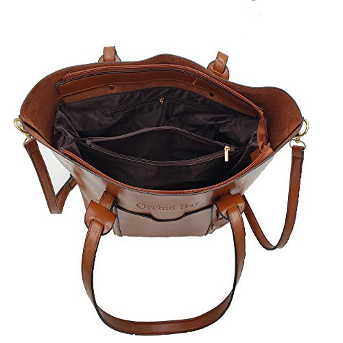 Orchid Bay - Women’s Vegan Leather Bucket Hobo Bag, Crossbody Purse, Top Handles and Shoulder Satchel, with Zipper. (Brown)