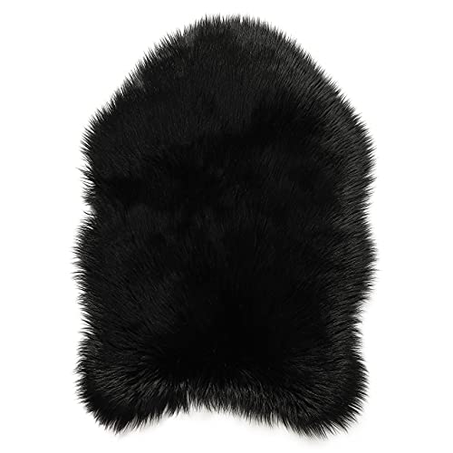 Teppich Wölkchen Faux Fur Rug | Sheep Skin Throw Rug | Washable Fluffy Area Rug, Fuzzy Shag Rug for The Living Room, Bedroom, Nursery Decor | Black - 2x3ft Sheepskin