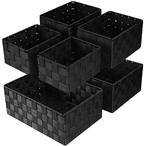 Woven Storage Baskets, Storage Bins Cube Basket Container Baskets Storage Boxes Organizers for Clothes / Dresser/ Closet/ Towels, Set of 6 (black)