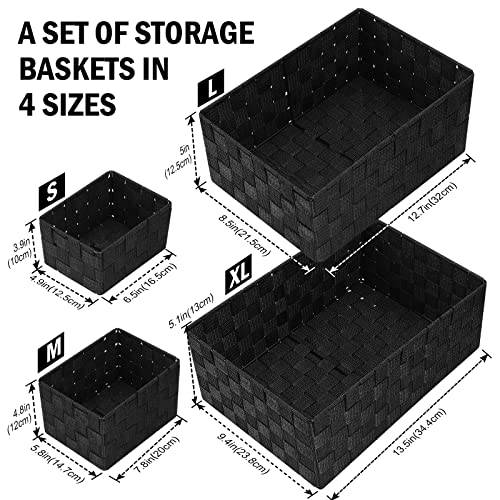 Woven Storage Baskets, Storage Bins Cube Basket Container Baskets Storage Boxes Organizers for Clothes / Dresser/ Closet/ Towels, Set of 6 (black)