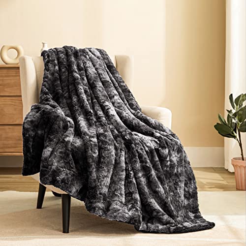 joybest Faux Fur Throw Blanket for Couch, Tie-Dye Reversible Fuzzy Blankets, 60x80 Inches Soft Sherpa Blanket for Sofa and Bed