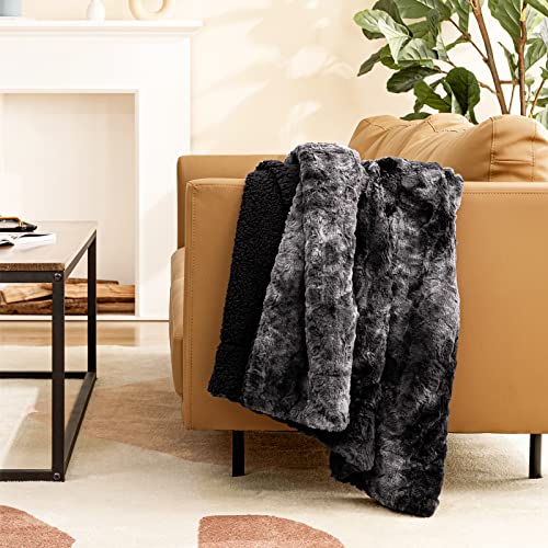 joybest Faux Fur Throw Blanket for Couch, Tie-Dye Reversible Fuzzy Blankets, 60x80 Inches Soft Sherpa Blanket for Sofa and Bed