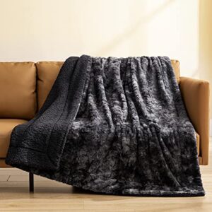 joybest Faux Fur Throw Blanket for Couch, Tie-Dye Reversible Fuzzy Blankets, 60x80 Inches Soft Sherpa Blanket for Sofa and Bed