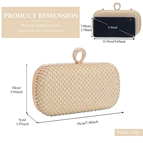 Pinprin Ladies Evening Clutch Bag Elegant Handbag Purse for Wedding Formal Prom Party Bridal (A-Gold)