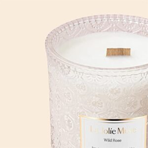 LA JOLIE MUSE Candle Gift for Women, Rose Scented Candle, Wood Wicked Glass Jar Candles for Home Scented, Large Candle, Long Burning Time, 19.4 oz