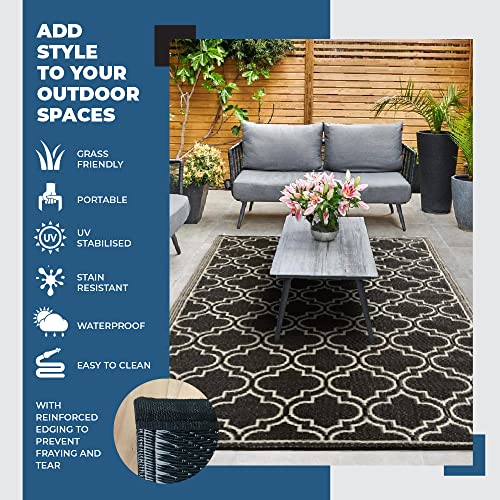 Funky Strokes Outdoor Rug 4x6 - Outdoor Rugs for Patios Clearance - Waterproof Camping Rugs for Outside Your RV, Porch, Deck, Tent, Camper Accessories - Outdoor Patio Rug (Black and Gray)